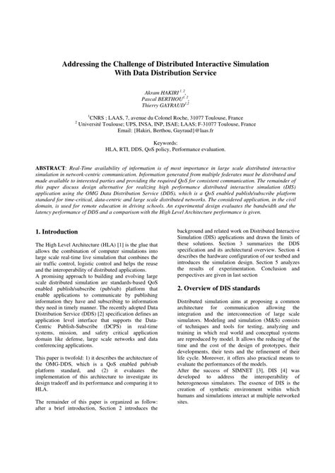 Pdf Addressing The Challenge Of Distributed Interactive Simulation