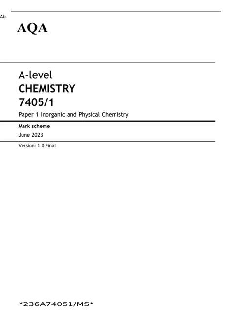 Aqa A Level Chemistry Paper 1 Question Paper And Mark Scheme 2023 Stuvia Us