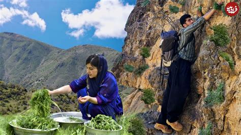 ببینید؛ غذای روستایی در ایران؛ پخت قورمه سبزی با سبزی کوهی در روستایی سرسبز