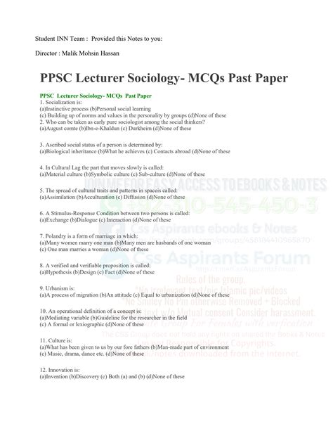 SOLUTION Ppsc Mcqs Sociology Data Studypool