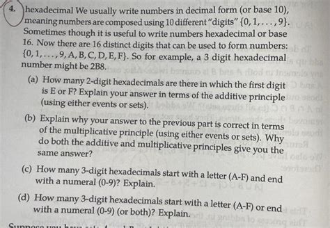 Solved 4 Hexadecimal We Usually Write Numbers In Decimal