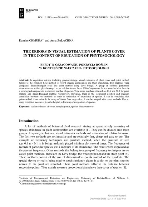 Pdf The Errors In Visual Estimation Of Plants Cover In The Context Of