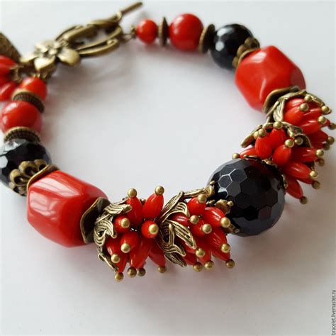 Купить Браслет из натуральных камней Браслет из коралла и агата браслет Браслет ручной