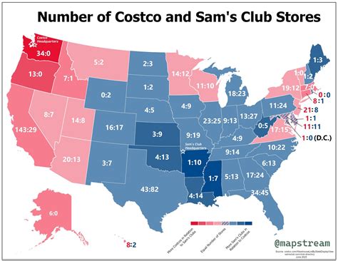 Costco Vs Sams Club Store Numbers By Us State Brilliant Maps