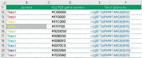 Определить код RGB шрифта ячейки Excel