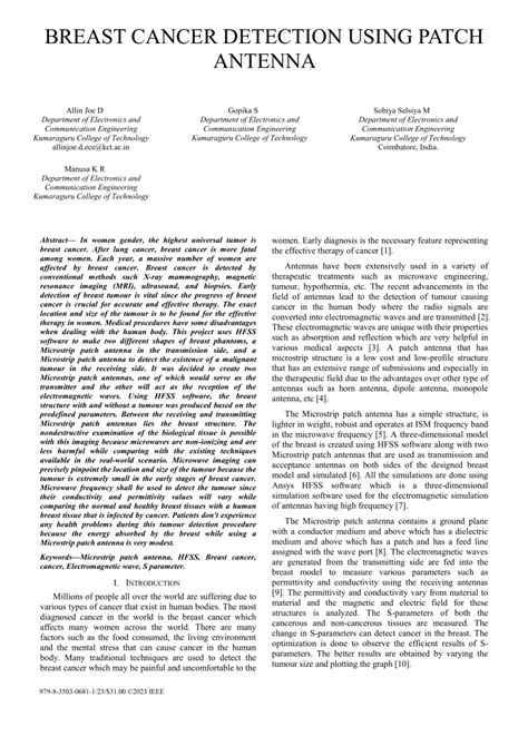 Pdf Breast Cancer Detection Using Patch Antenna