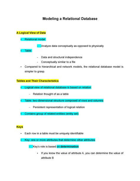 Modeling A Relational Database Tables And Their Characteristics