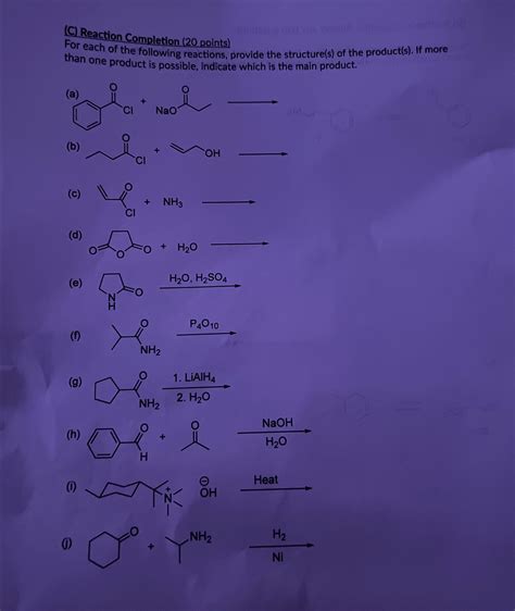 Solved C Reaction Completion Points For Each Of The Chegg Com