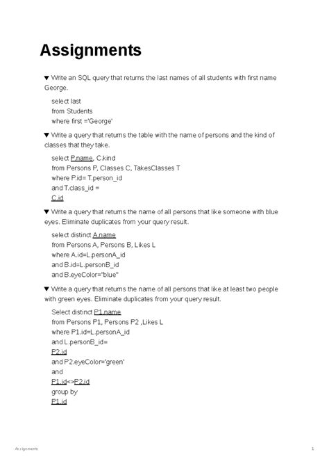 Sql Assignments Assignments Write An Sql Query That Returns The Last
