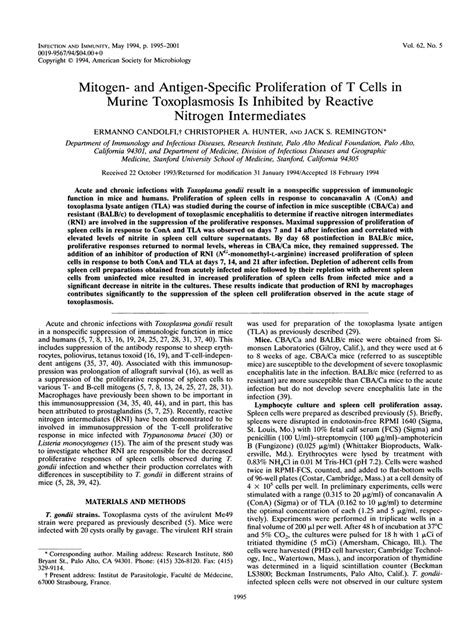 Mitogen And Antigen Specific Proliferation Of T Cells In Murine