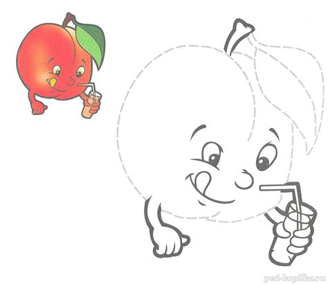 Раскраска для детей 3-5 лет. Персик. Соедини точки и раскрась по образцу