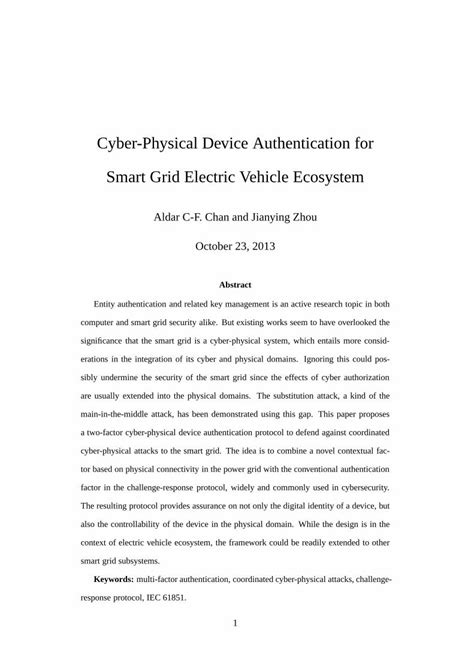 pdf cyber physical device authentication for smart grid ev ecosystem