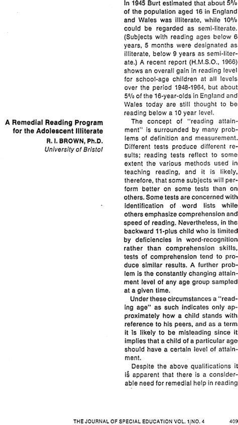 Remedial Reading Programs