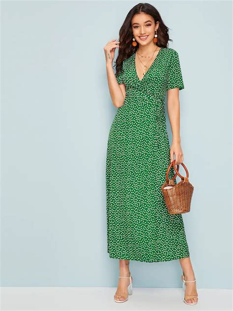Shein Surplice Wrap Ditsy Floral Dress Moda Feminina Moda Evangelica Vestidos Moda
