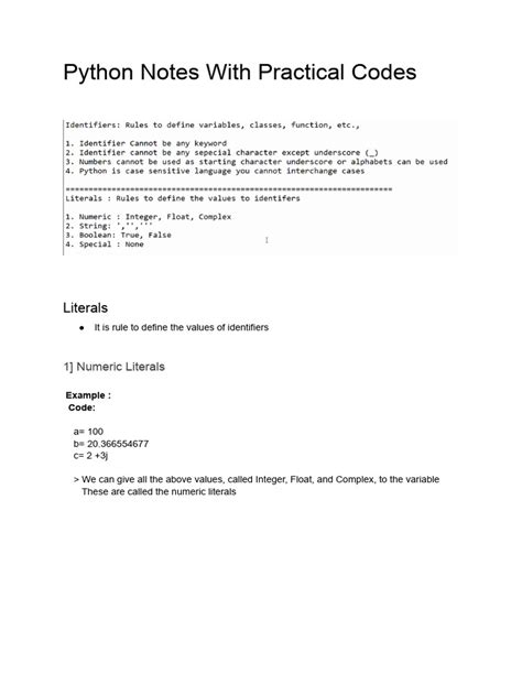 Python Notes With Practical Codes Pdf