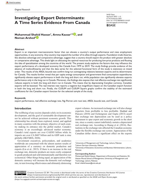 Pdf Investigating Export Determinants A Time Series Evidence From Canada
