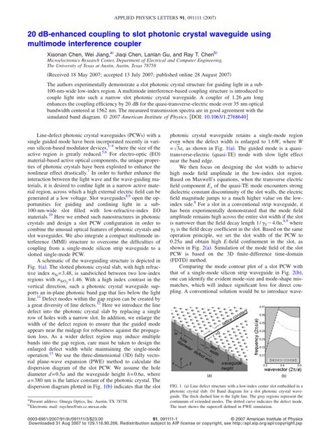 Pdf 20 Db Enhanced Coupling To Slot Photonic Crystal Waveguide Using Multimode Interference