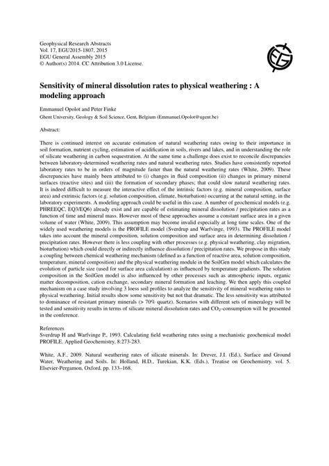 Pdf Sensitivity Of Mineral Dissolution Rates To Physical Weathering A Modeling Approach