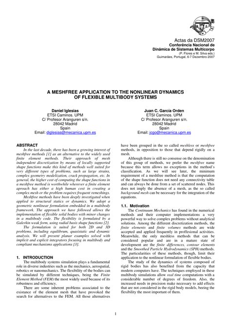 Pdf A Meshfree Application To The Nonlinear Dynamics Of Flexible Multibody Systems