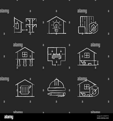 Building Safety Regulations Chalk White Icons Set On Dark Background Stock Vector Image And Art