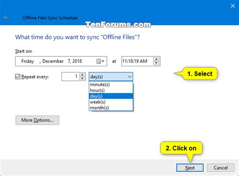 create new offline files sync schedule in windows tutorials