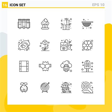 set of 16 vector outlines on grid for messages chat bamboo food strainer editable vector design