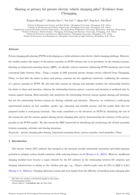 Pdf Sharing Or Privacy For Private Electric Vehicle Charging Piles Evidence From Chongqing