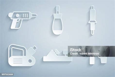 나무 비행기 도구 납땜 인두 전기 대패 드릴 기계 드라이버 및 무선 드라이버 아이콘을 설정합니다 벡터 3차원 형태에 대한 스톡 벡터 아트 및 기타 이미지 Istock