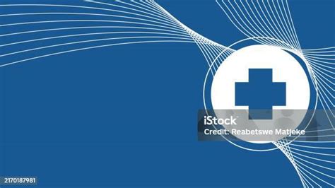 의료 십자가 기호가 있는 의료 개념 벡터 배너 디자인 광고 소셜 미디어 웹 전단지 등을 위한 파란색 배경에 가는 선 획 패턴 0명에 대한 스톡 벡터 아트 및 기타 이미지