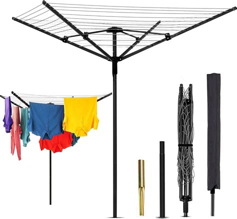 Outdoor Umbrella Clothes Drying Rack 165ft Long Clothesline 4 Arms 12