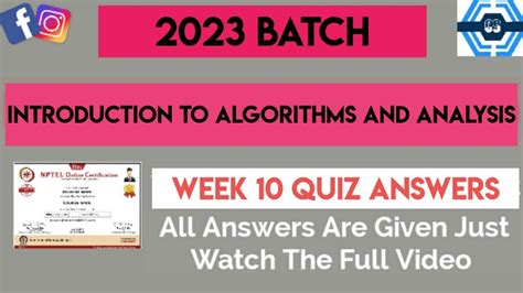 Introduction To Algorithms And Analysis Week 10 Quiz Assignment Solution Nptel 2023 Youtube
