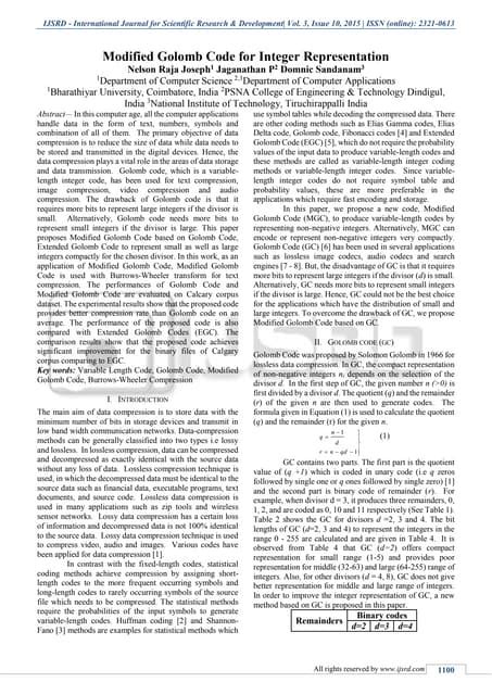Modified Golomb Code For Integer Representation Pdf Programming