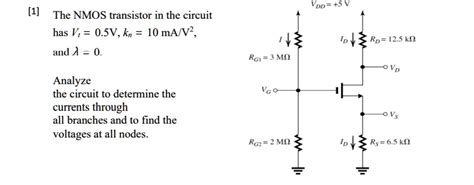 Solved The Nmos Transistor In The Circuit Has V 0 5v Kn 10 Ma V 2 Rp 12 5 KÎ© And 0