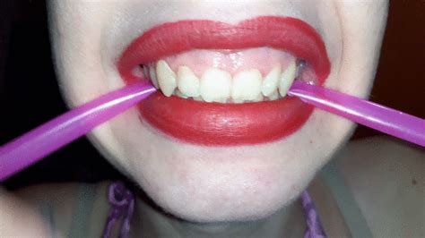 Lady Trixie Biting A Pink Drinking Straw For 10 Minutes