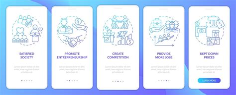 Market Economy Advantages Blue Gradient Onboarding Mobile App Screen Walkthrough 5 Steps