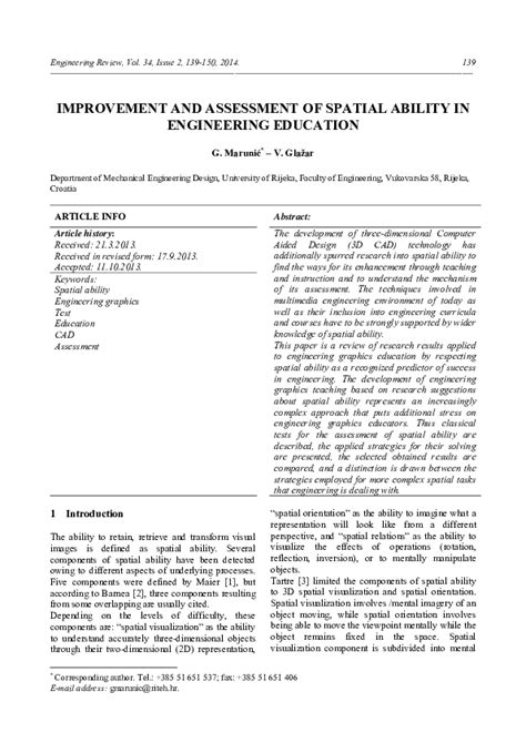 Pdf Improvement And Assessment Of Spatial Ability In Engineering Education