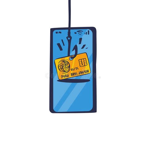 Theft Of Data From Smartphone Credit Card On A Hook Vector Sketch Stock Vector Illustration