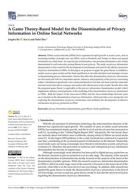 Pdf A Game Theory Based Model For The Dissemination Of Privacy Information In Online Social