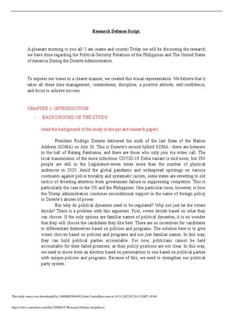 Research Defense Script Pdf Survey Methodology Qualitative Research