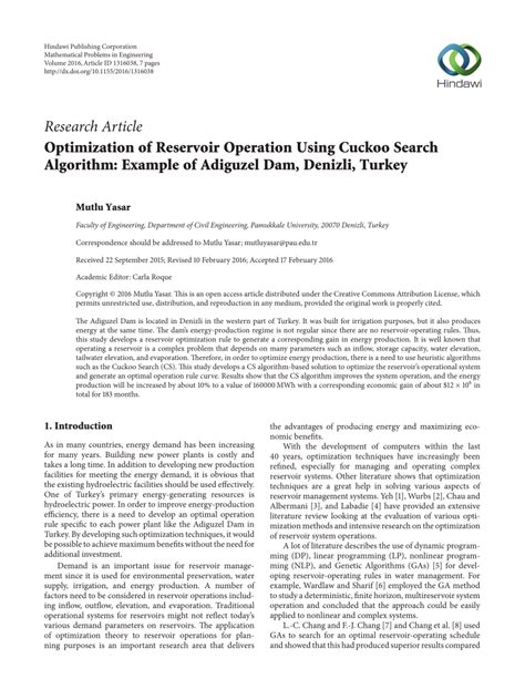 Pdf Optimization Of Reservoir Operation Using Cuckoo Search Algorithm