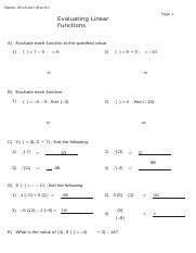 Linear Functions Easy 1 Pdf Name ES1 Evaluating Linear Worksheets Library