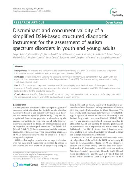pdf discriminant and concurrent validity of a simplified dsm based