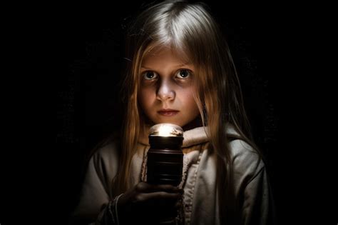 Premium Ai Image A Girl With A Flashlight In The Dark