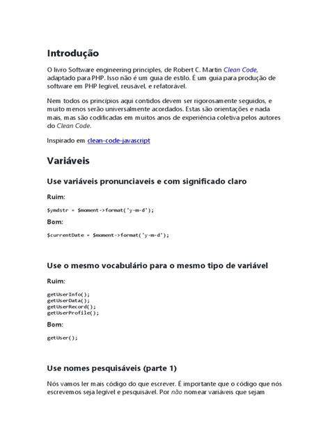 Clean Code Conceitos Download Grátis Pdf Php Classe Programação De Computadores