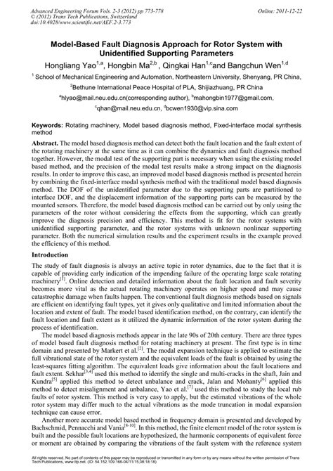 pdf model based fault diagnosis approach for rotor system with