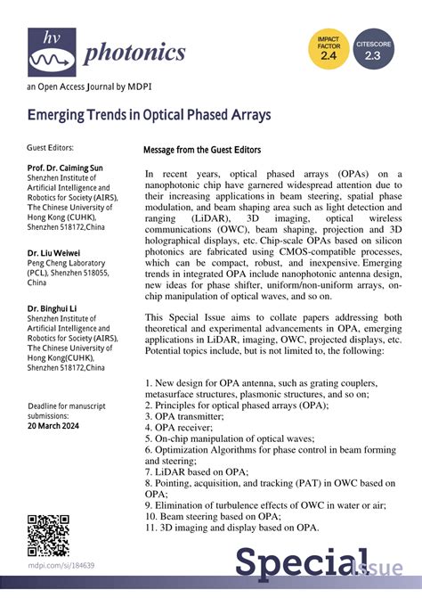 Pdf Invitation To Submit Special Issue In Journal Of Photonics