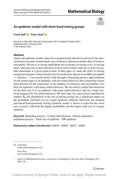 Pdf An Epidemic Model With Short Lived Mixing Groups