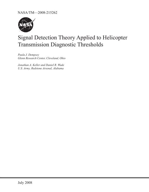 Pdf Signal Detection Theory Applied To Helicopter Transmission