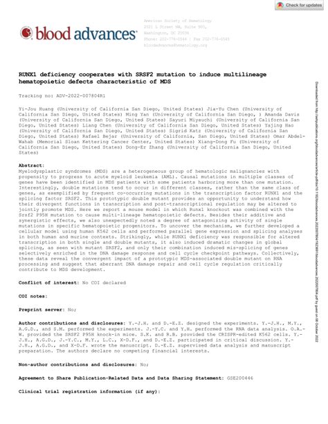 Pdf Runx1 Deficiency Cooperates With Srsf2 Mutation To Induce