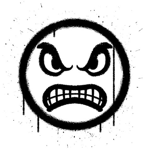 흰색 배경 벡터 일러스트 레이 션에 벡터 낙서 스프레이 페인트 화난 얼굴 이모티콘 프리미엄 벡터
